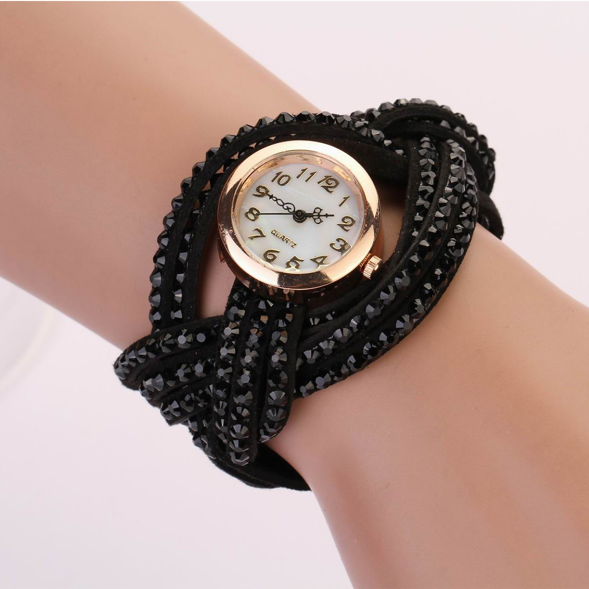 New Fashion Women Girls Crystal Multilayer Leather Bracelet Quartz