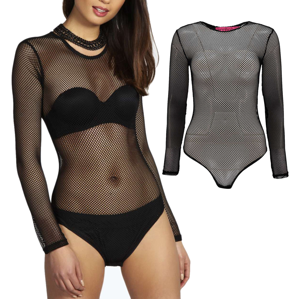 New Women Sexy Bodysuit Bodycon Romper Hole Jumpsuit Catsuit Sheer